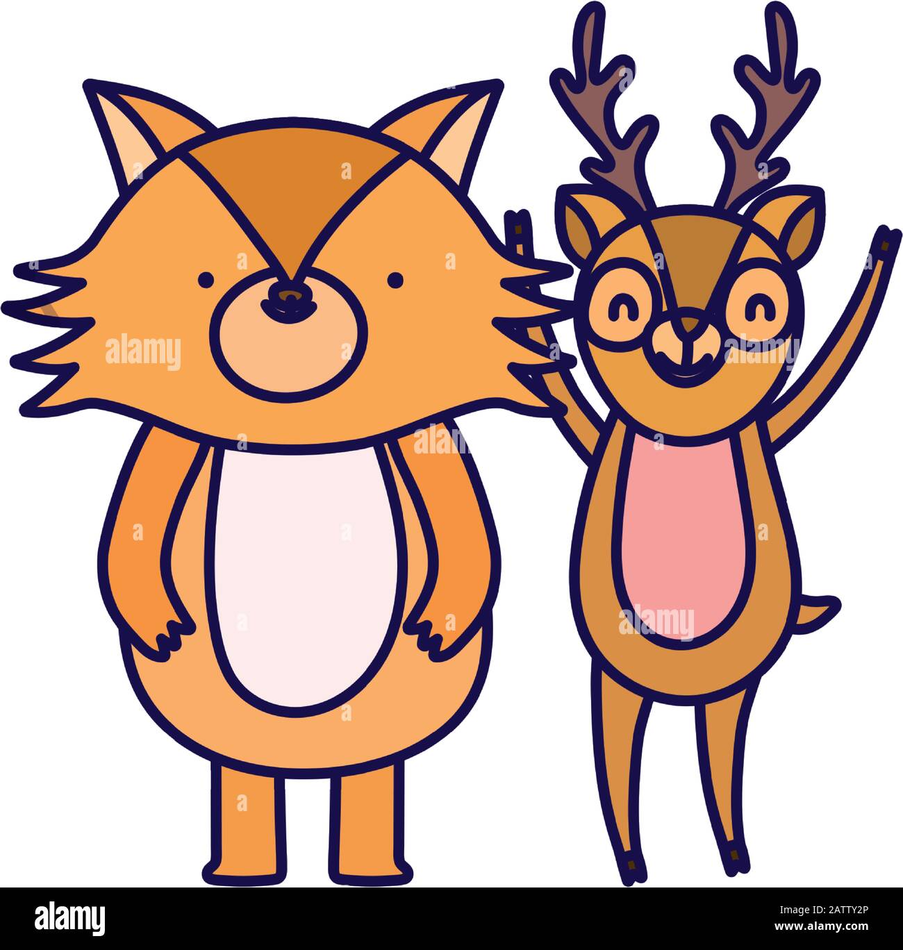 cute deer and fox cartoon on white background vector illustration Stock ...