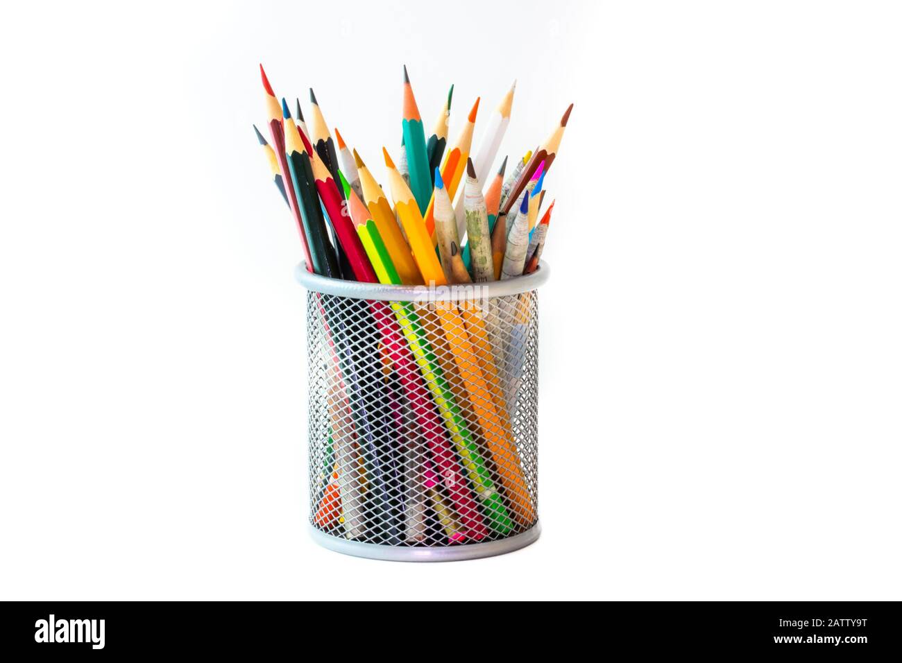 Colour pencils set in stand isolated on white background Stock Photo ...