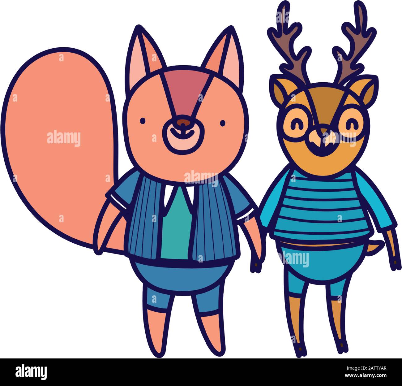 back to school education deer and squirrel students cartoon vector ...