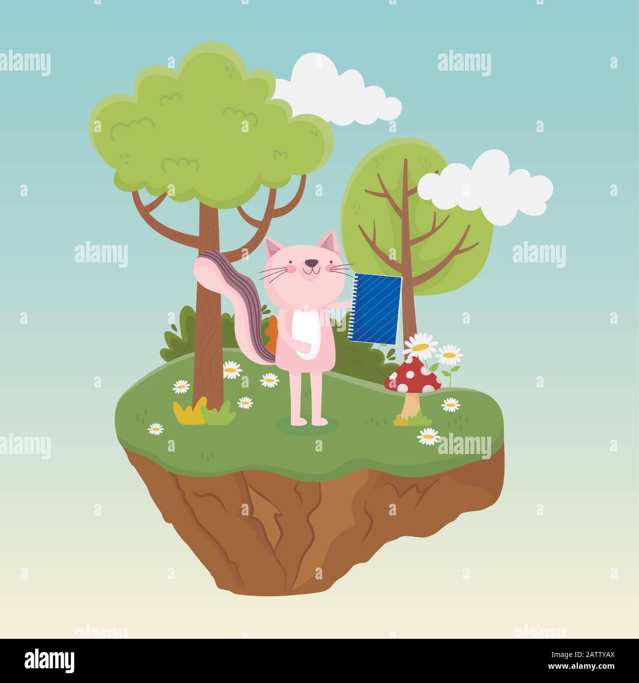 back to school education cat with notebook landscape nature vector ...