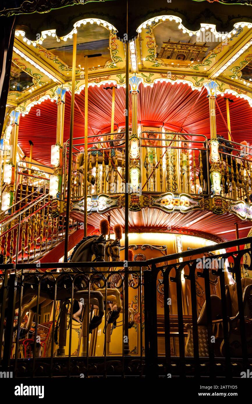 carousel merry-go-round with light at night Stock Photo - Alamy