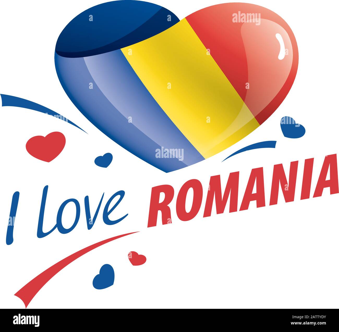 National flag of the Romania in the shape of a heart and the ...