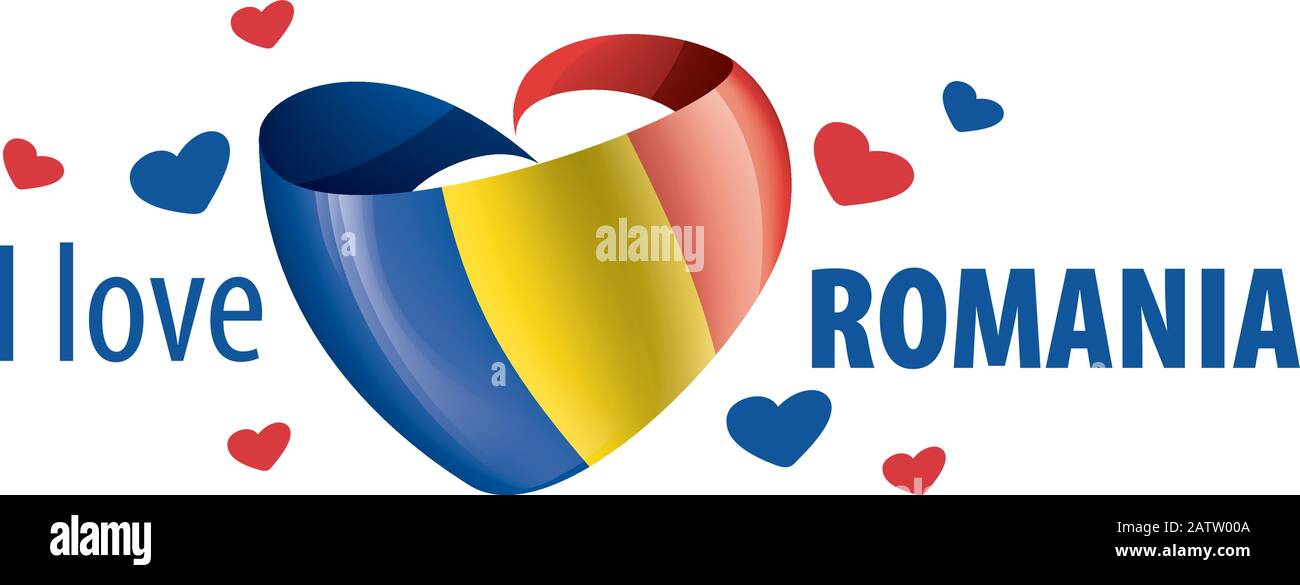 National flag of the Romania in the shape of a heart and the ...