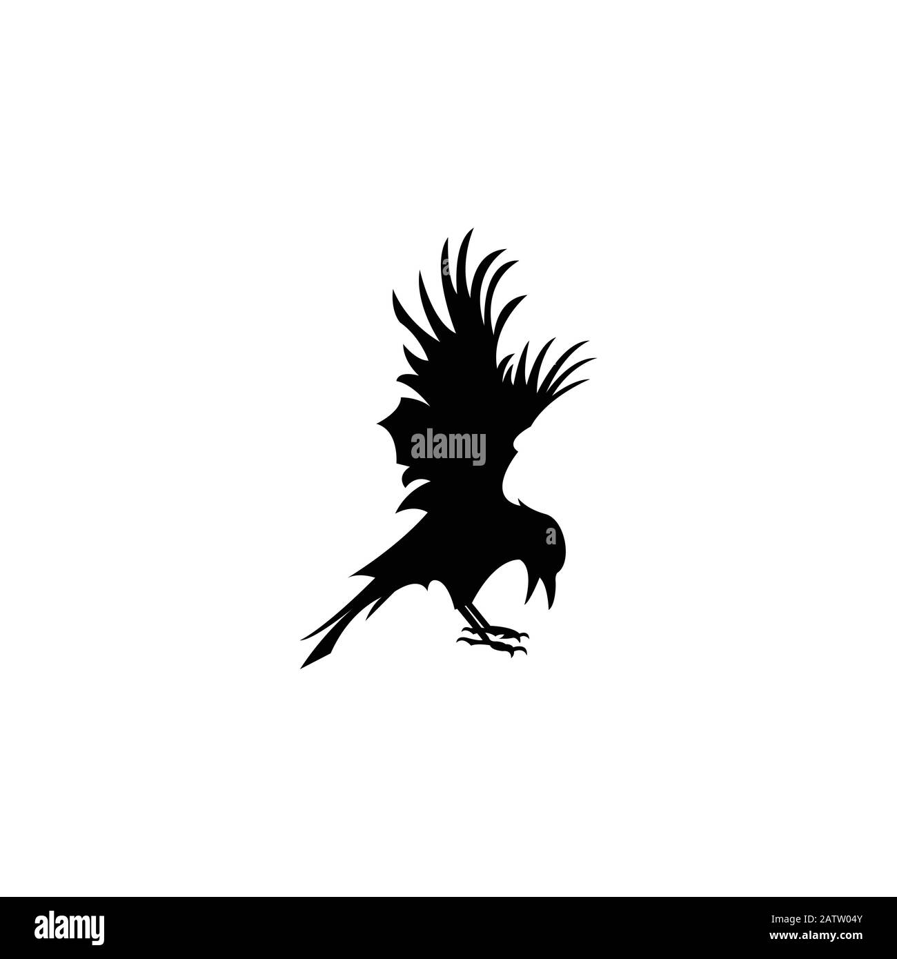 Graphic black and white crow isolated on white background. Old and wise ...