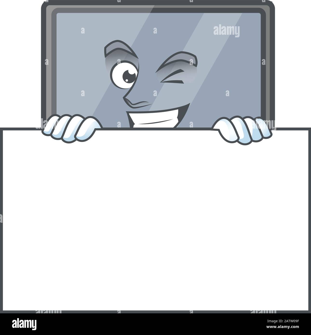 Monitor cartoon character with funny face hides behind a board Stock ...