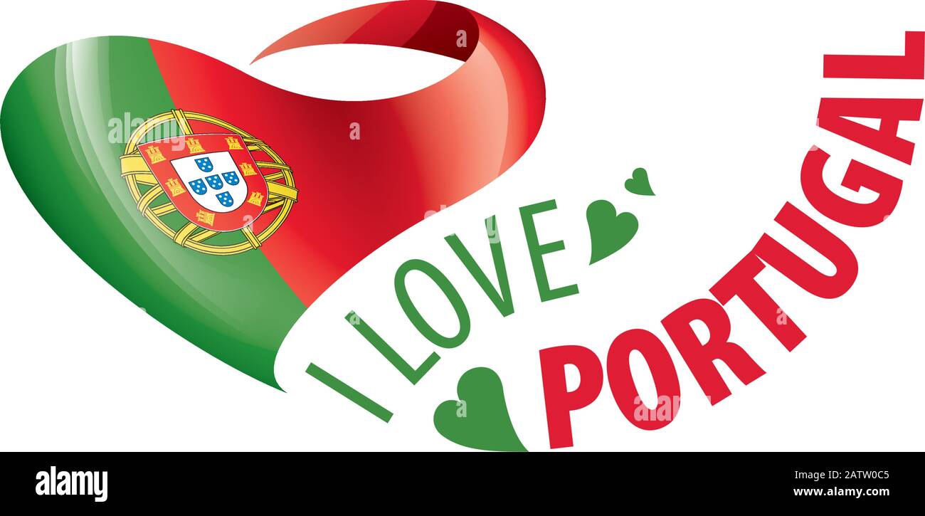 National flag of the Portugal in the shape of a heart and the ...