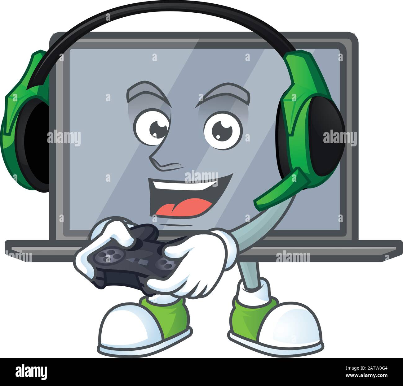Monitor cartoon picture play a game with headphone and controller Stock ...