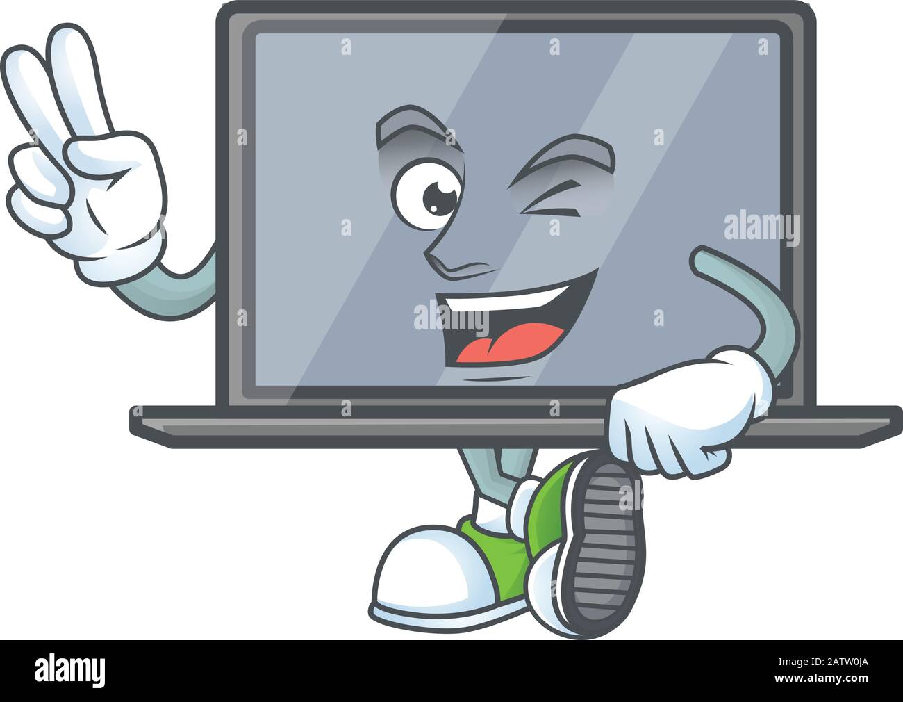 Cute cartoon mascot picture of monitor with two fingers Stock Vector ...
