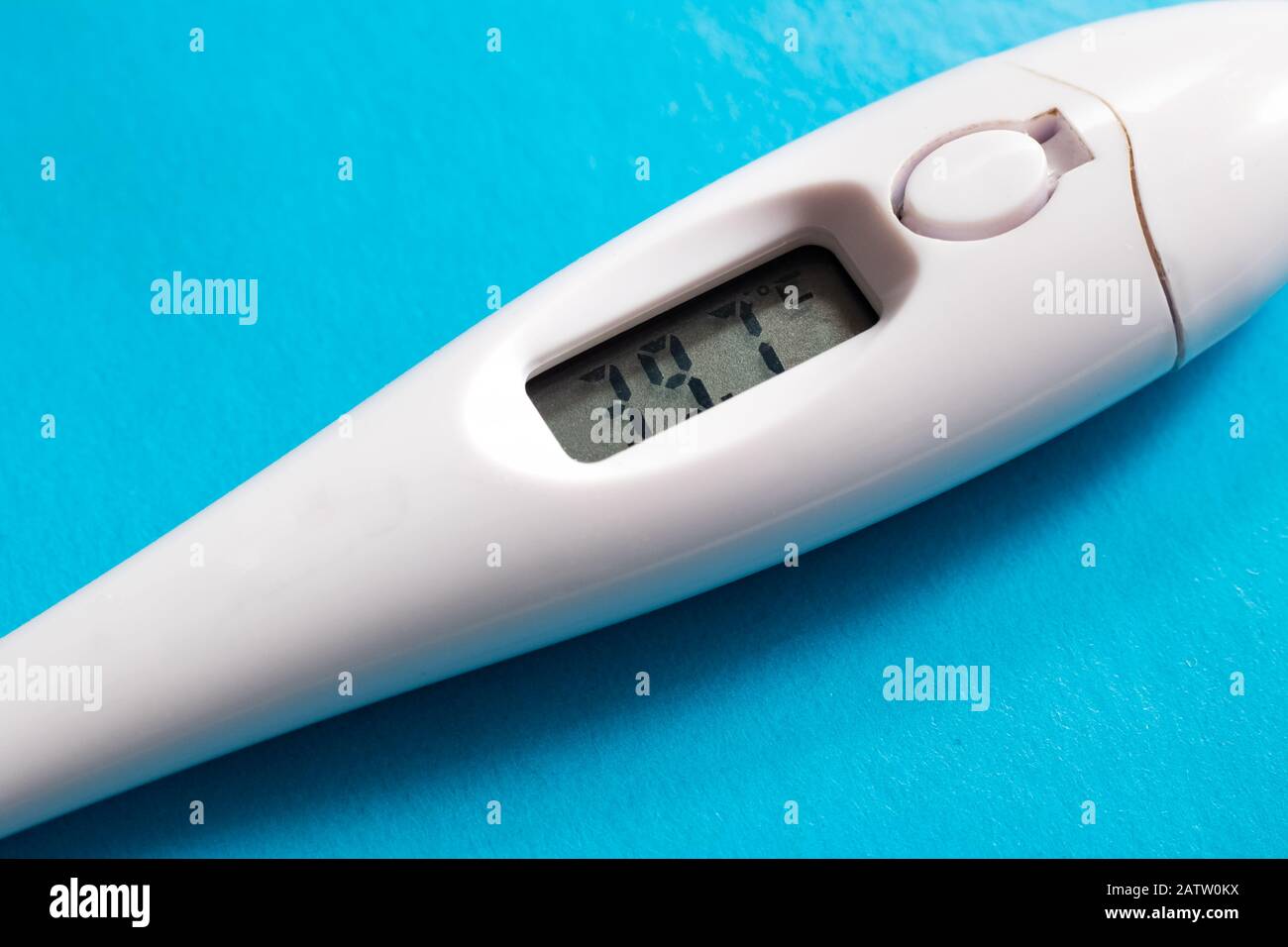 Elevated temperature on an electronic thermometer close up Stock Photo ...