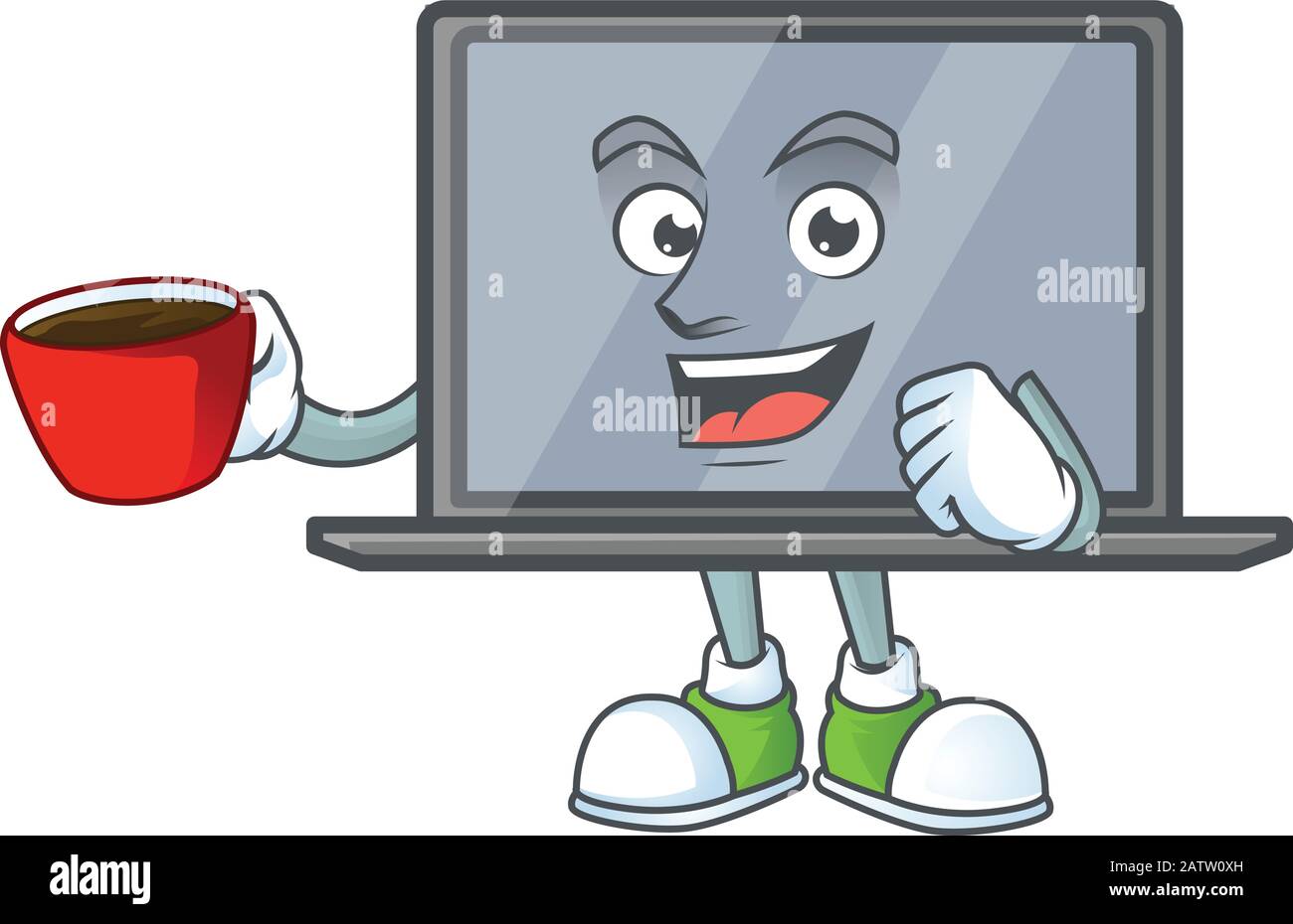 Cool monitor cartoon character with a cup of coffee Stock Vector Image ...
