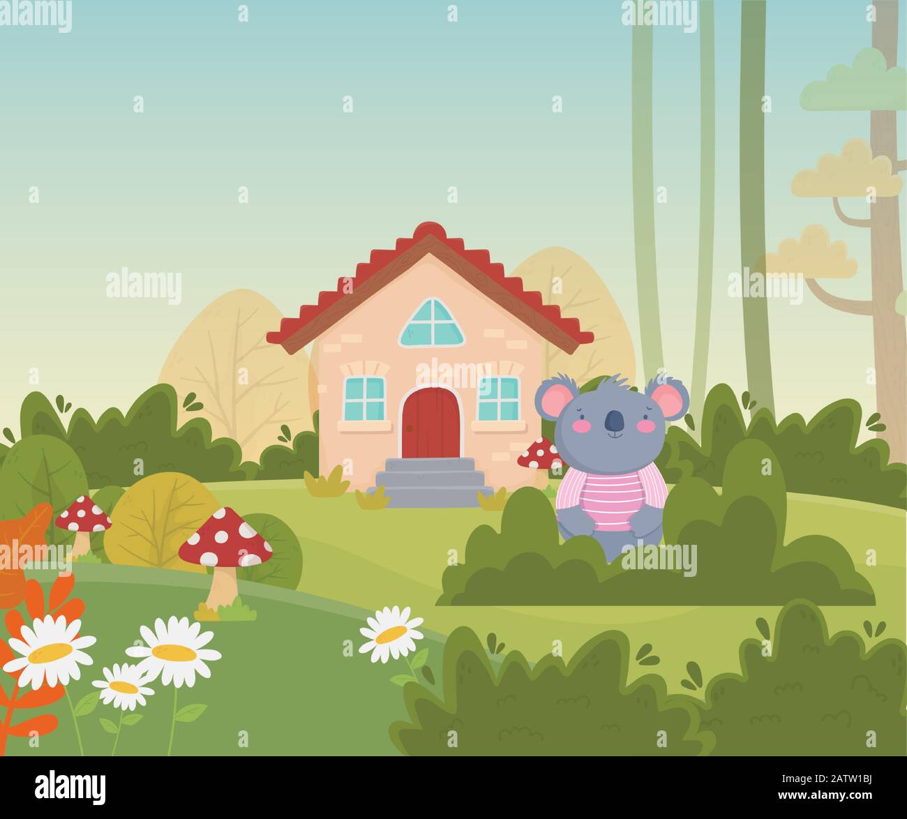 cute panda house tree flower mushroom grass foliage nature landscape ...