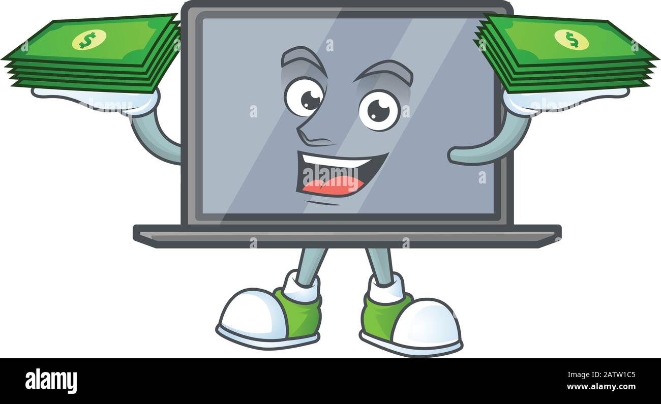 rich and famous monitor cartoon character with money on hands Stock ...