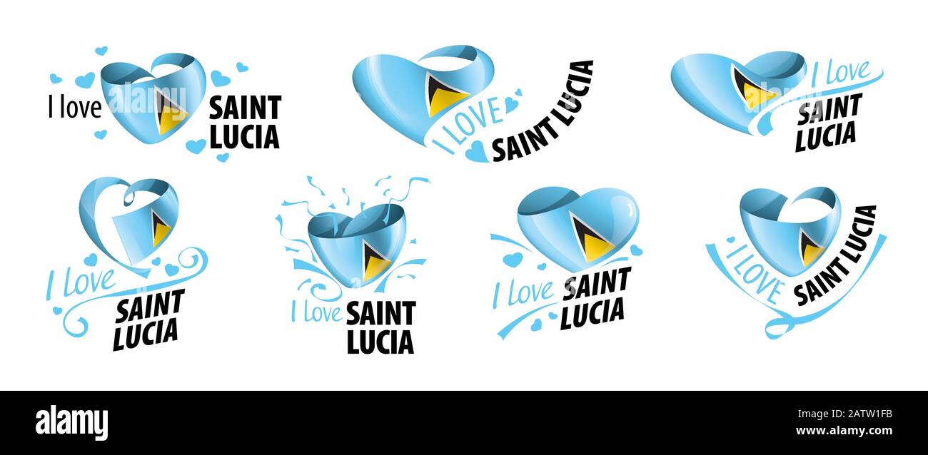 National flag of the Saint Lucia in the shape of a heart and the ...