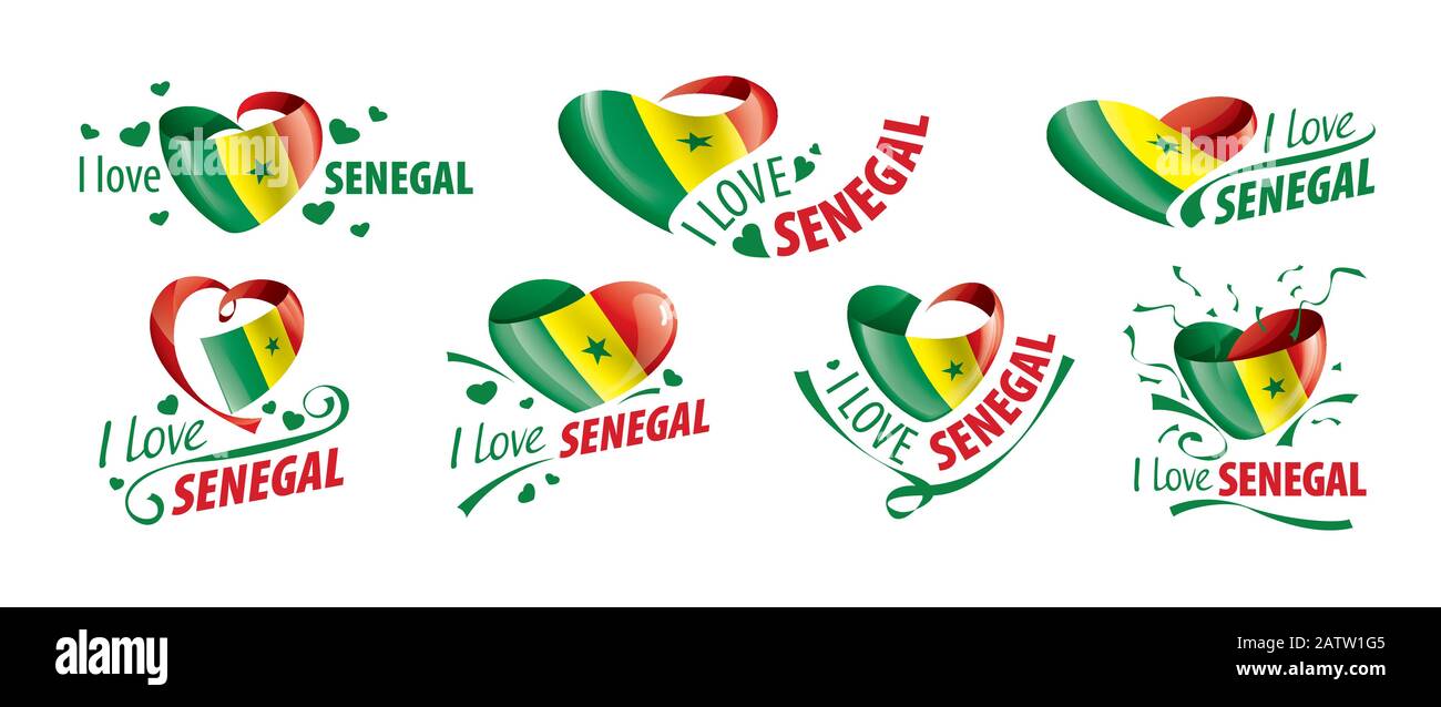 National flag of the Senegal in the shape of a heart and the ...