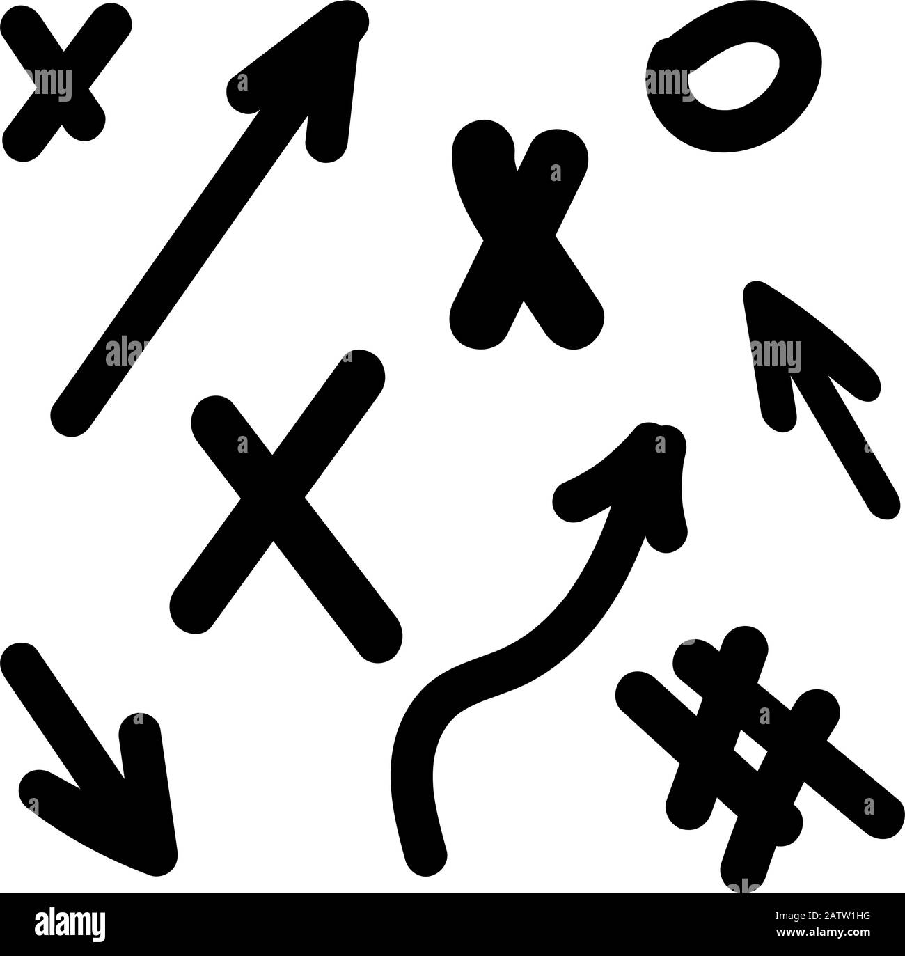 arrows, hashtags icons, of hand drawn Set of different shapes Stock ...