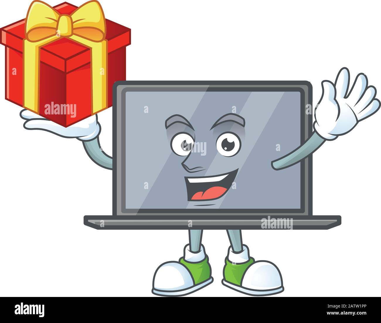 cartoon character of monitor with a box of gift Stock Vector Image ...