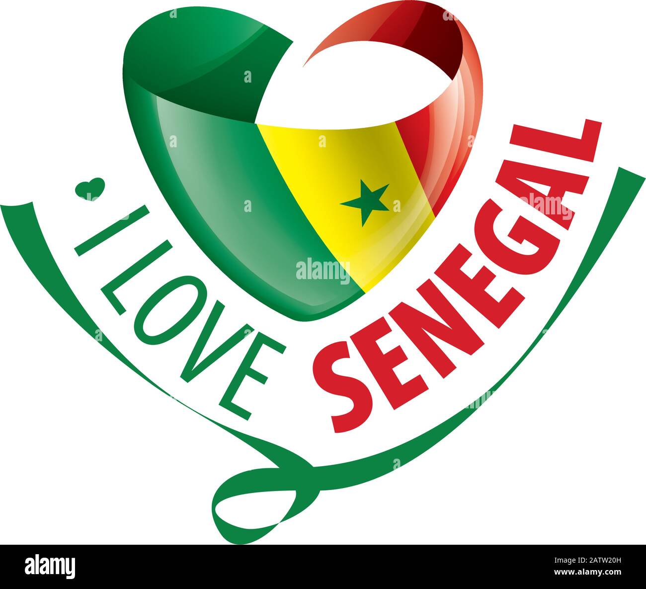 National flag of the Senegal in the shape of a heart and the ...