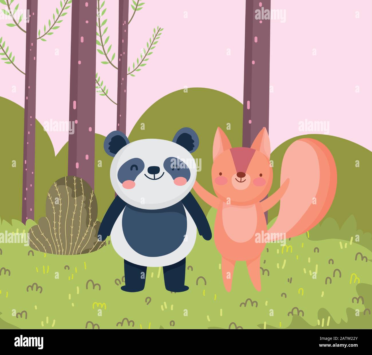 little animal cartoon character forest foliage nature landscape vector ...