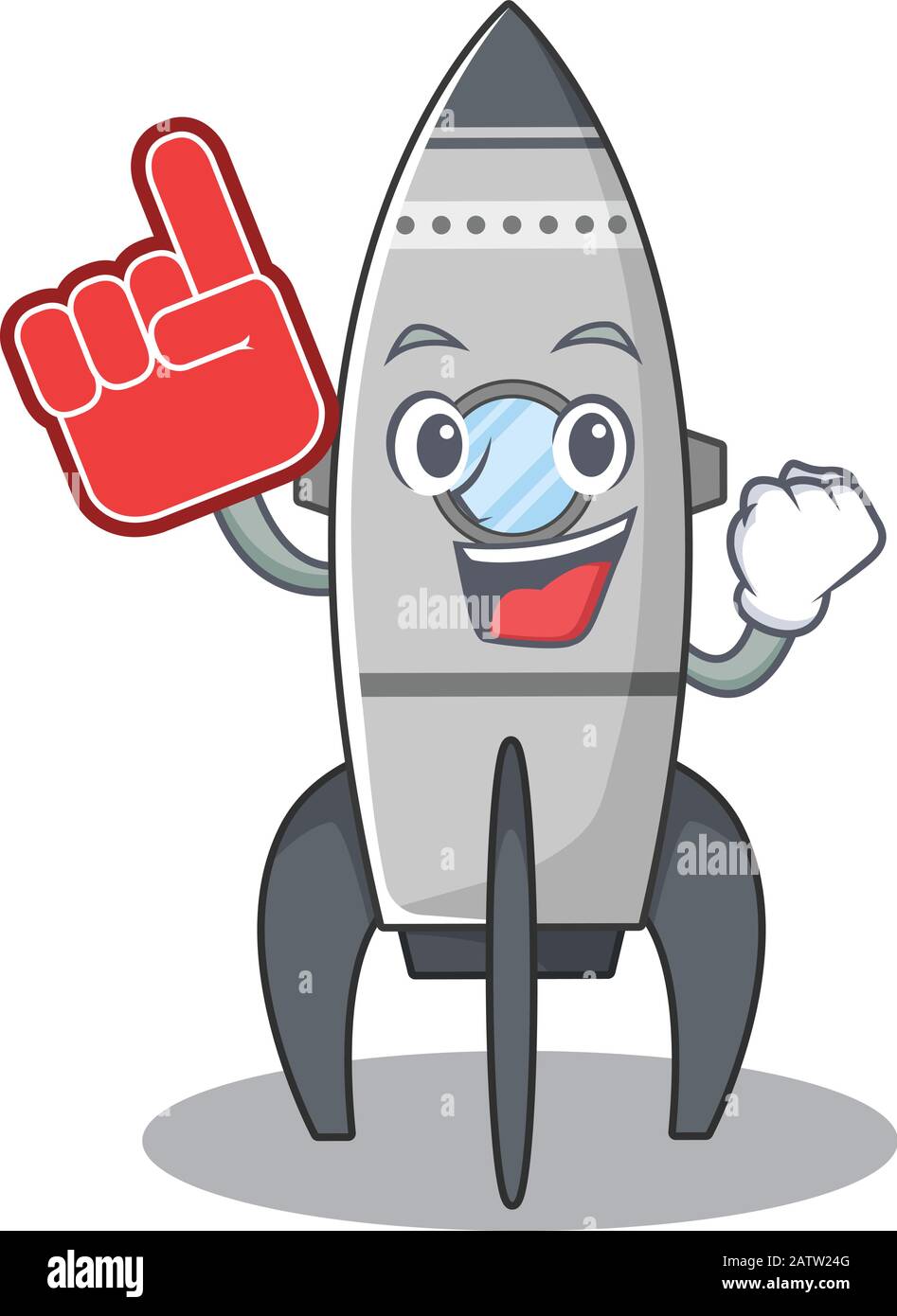 A picture of rocket mascot cartoon design holding a Foam finger Stock ...