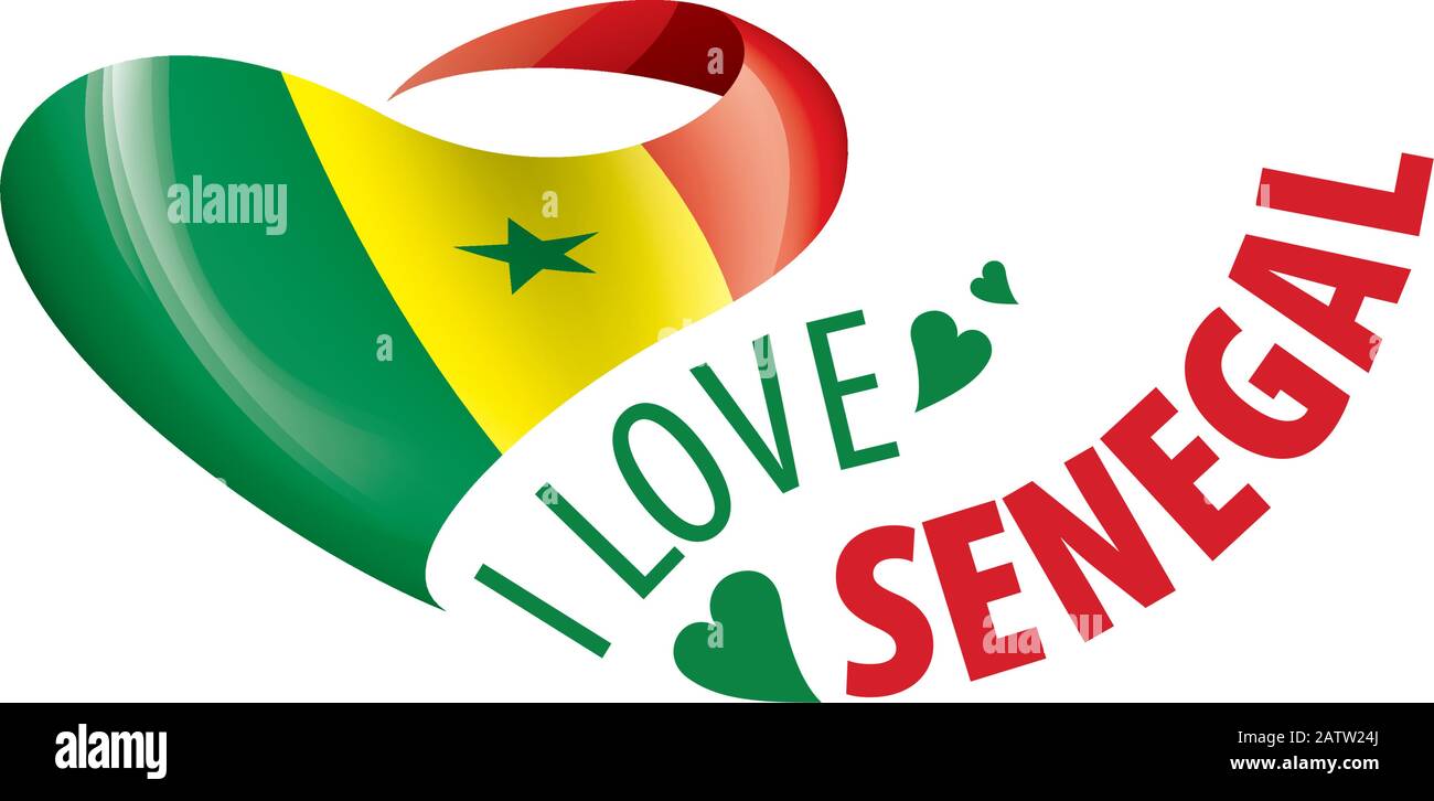 National flag of the Senegal in the shape of a heart and the ...