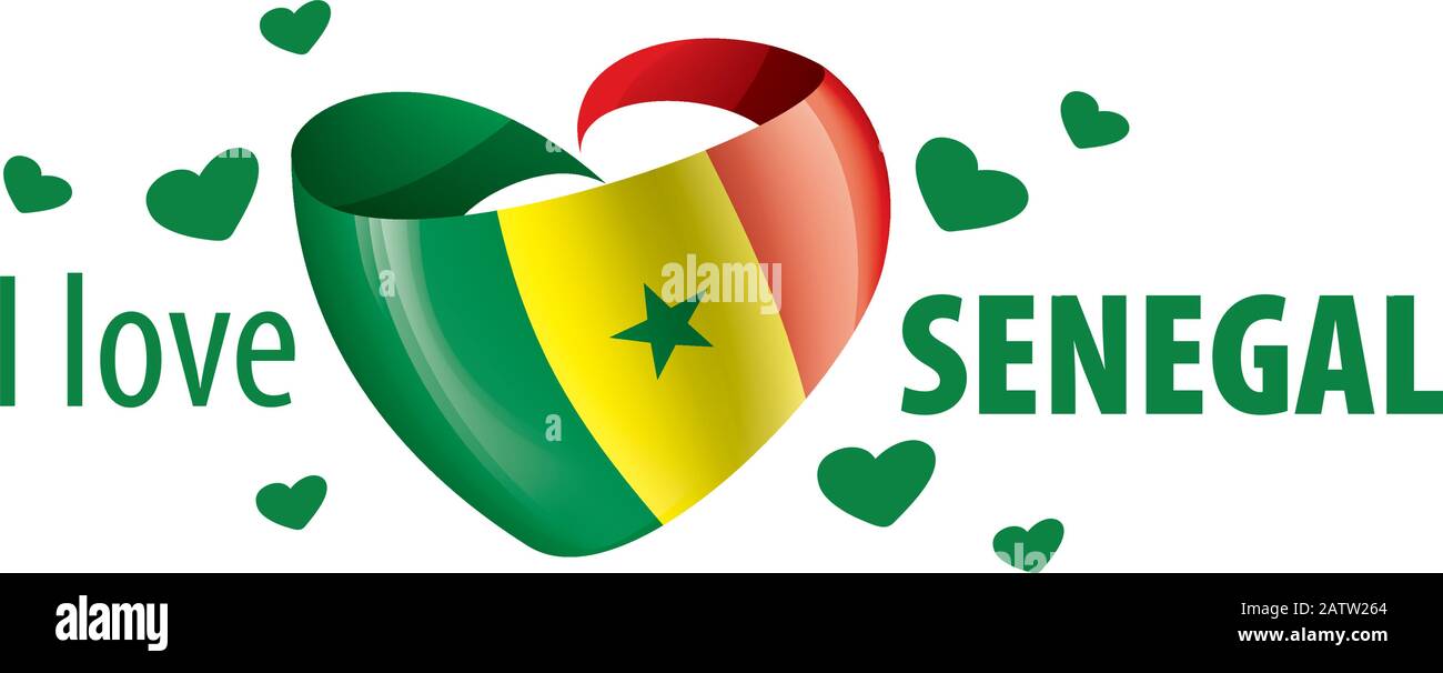 National flag of the Senegal in the shape of a heart and the ...