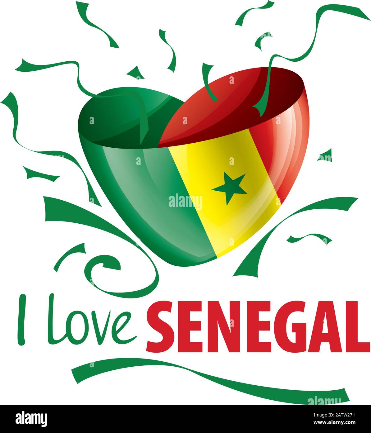 National flag of the Senegal in the shape of a heart and the ...