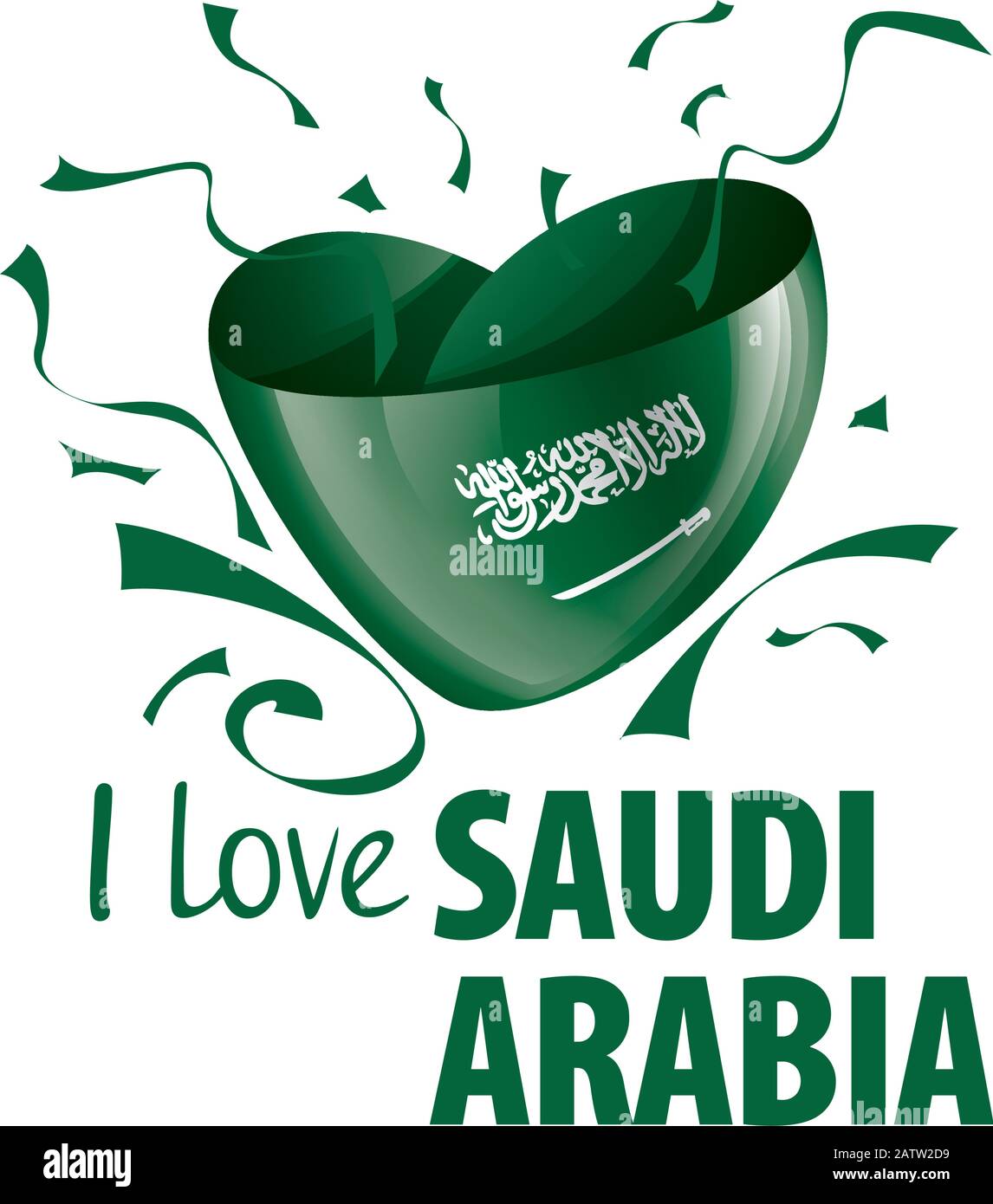 National flag of the Saudi Arabia in the shape of a heart and the ...