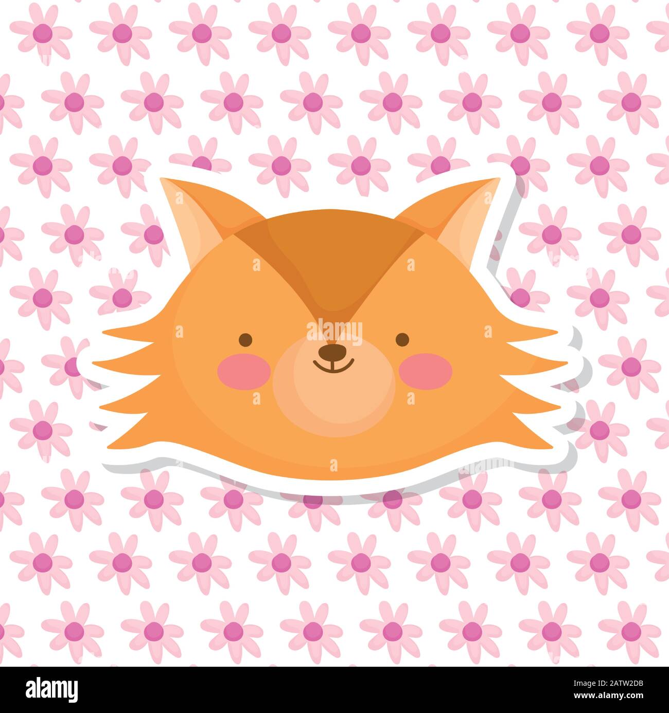 cute fox face flowers ornate decoration background vector illustration ...