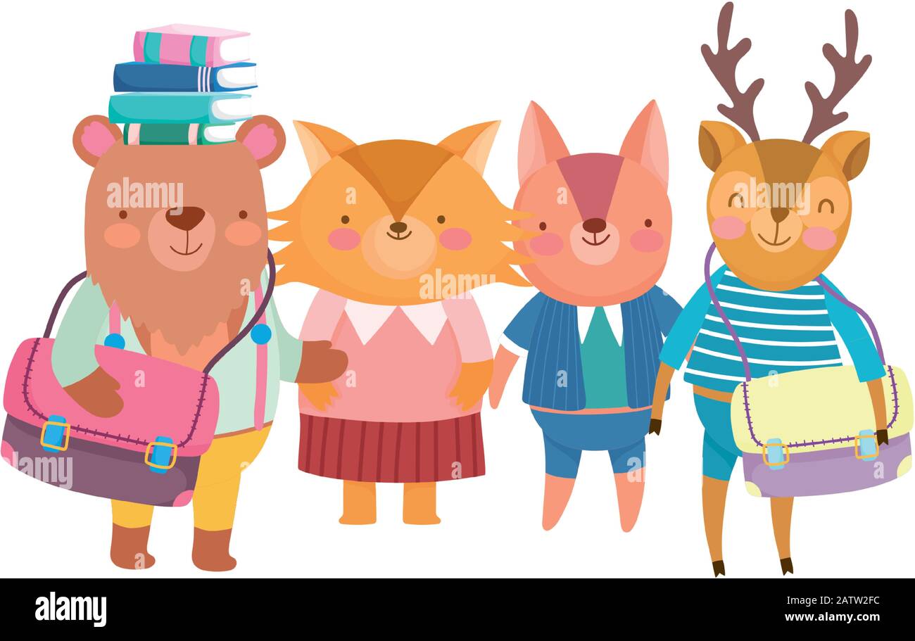 back to school education cute fox bear squirrel and fox students ...