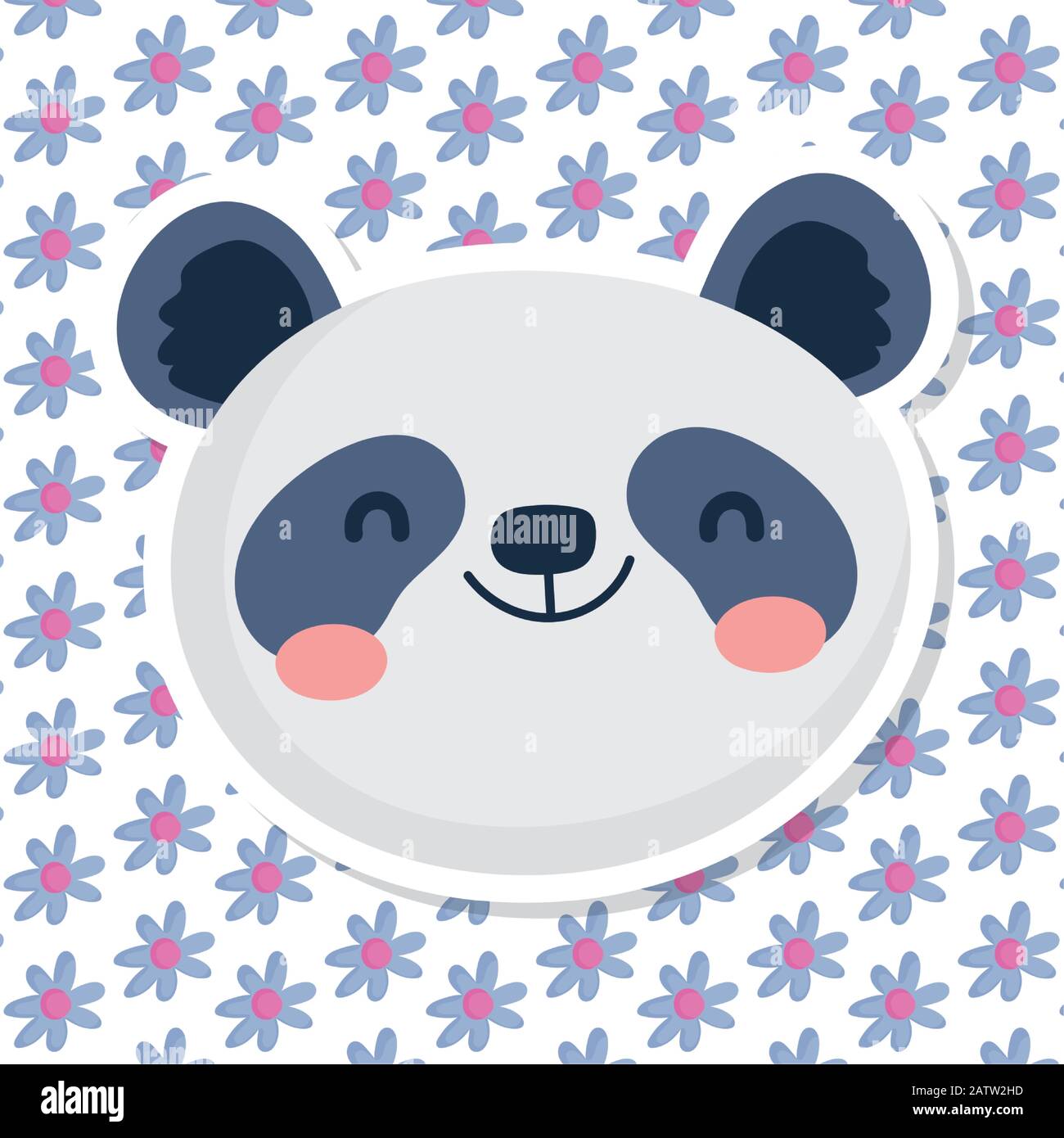 cute panda face flowers decoration background vector illustration Stock ...