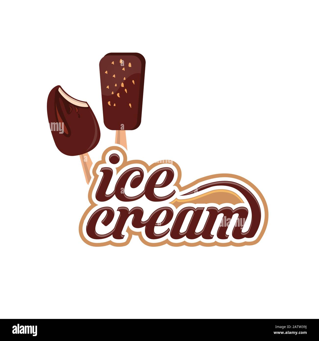 Logo Ice cream. Italian ice cream emblem. Ice cream in a waffle cone ...