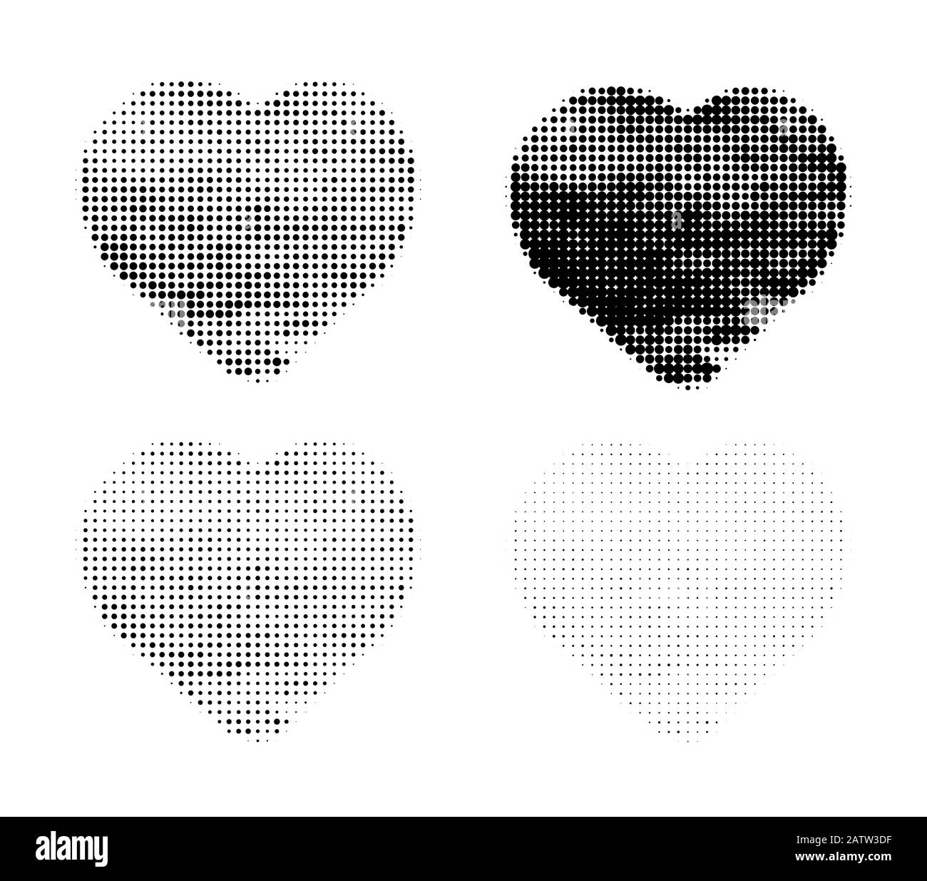 Halftone vector hearts on white background. Set of Simple shapes for ...