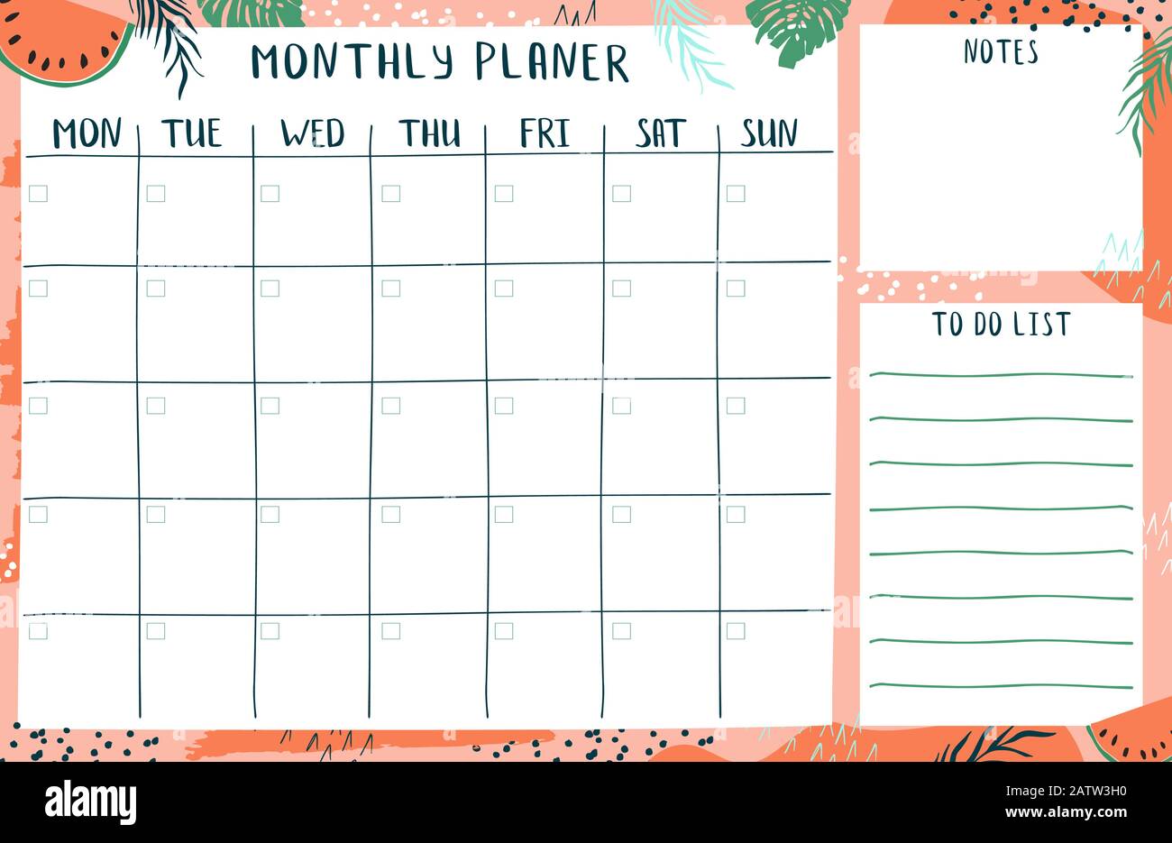 Monthly planner template with place for notes Stock Vector Image & Art ...