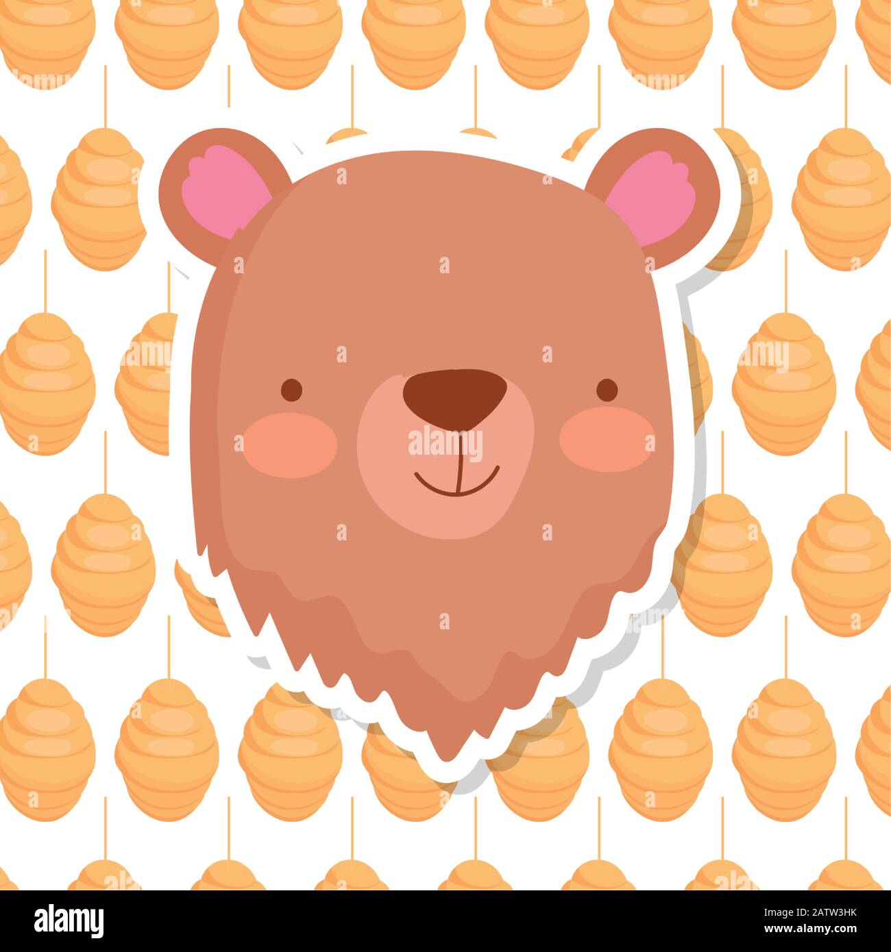 cute bear face beehive nature decoration background vector illustration ...