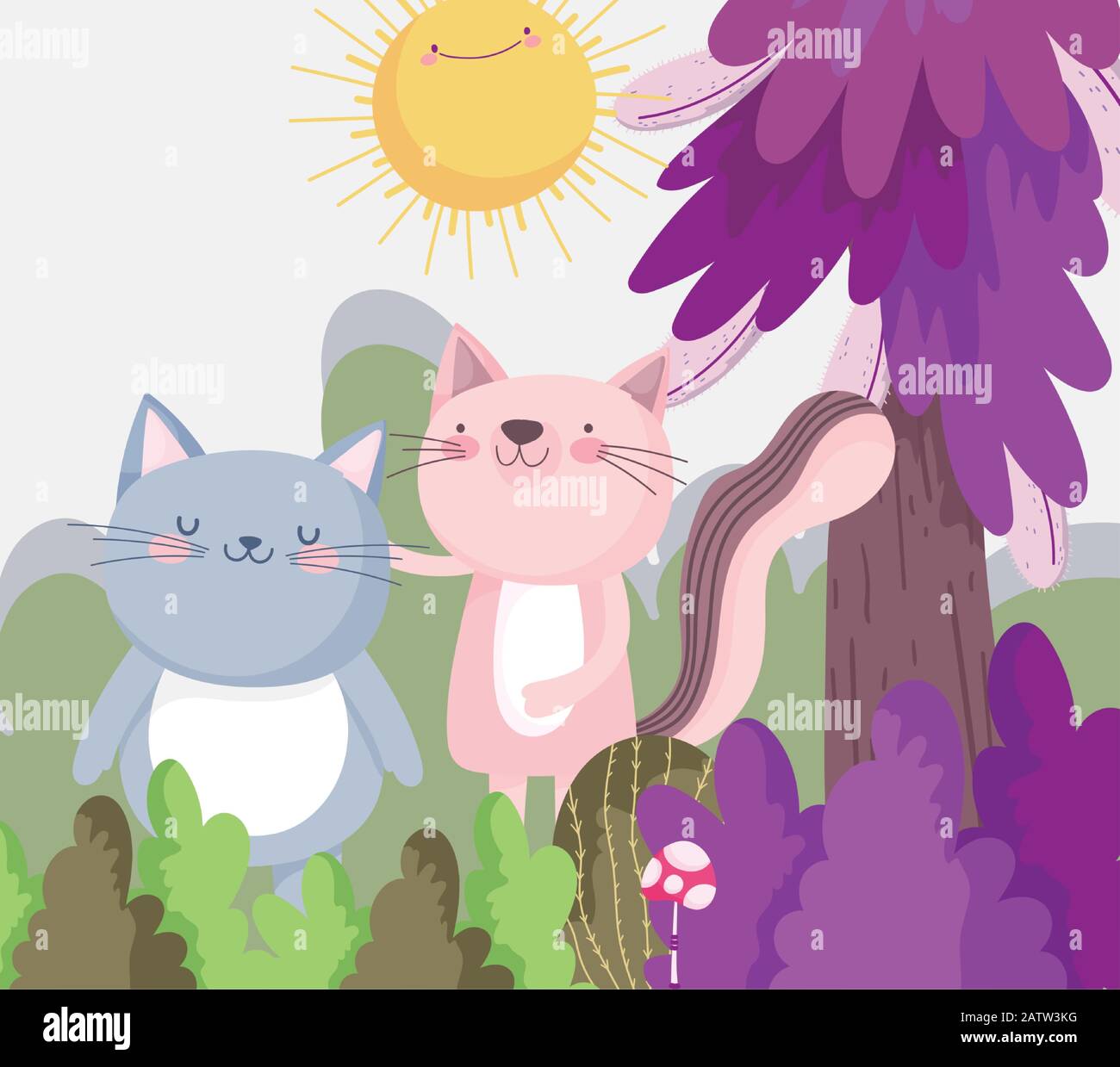 little animal cartoon character forest foliage nature landscape vector ...