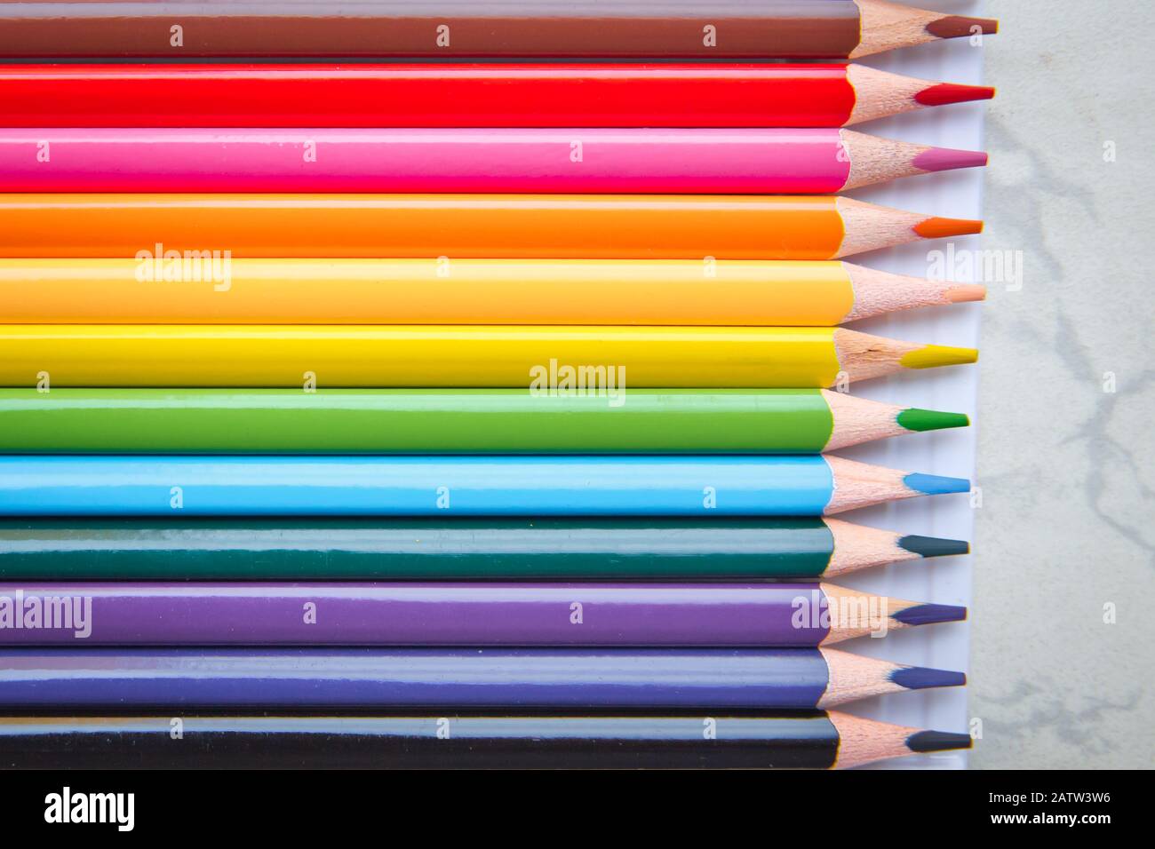 Close up. seamless colored pencils row with wave on lower side . Set of ...
