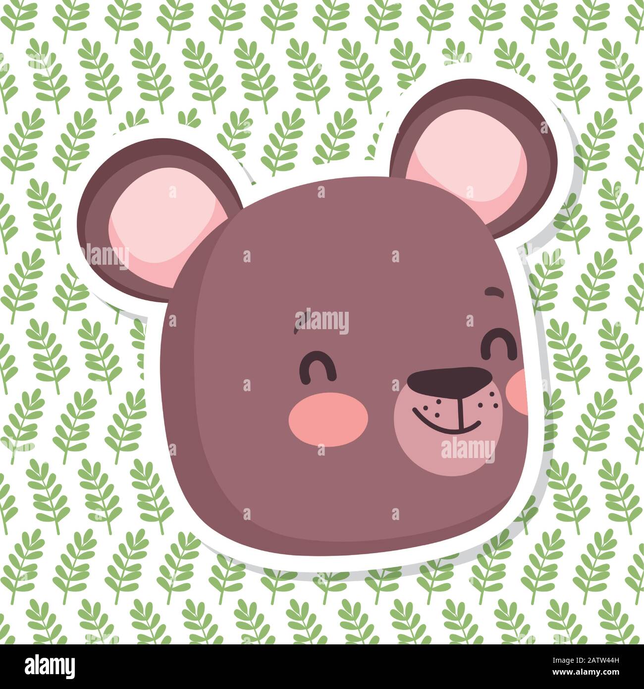 cute bear face foliage leaves nature decoration background vector ...
