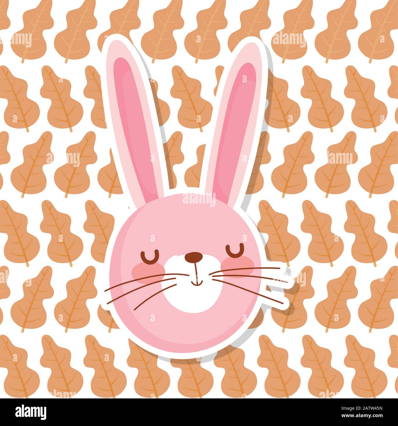 cute rabbit close eyes face leaves decoration background vector ...