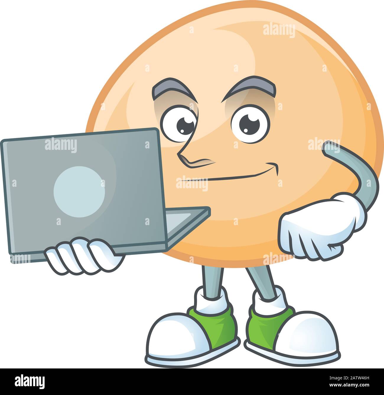 A clever brown hoppang mascot character working with laptop Stock ...