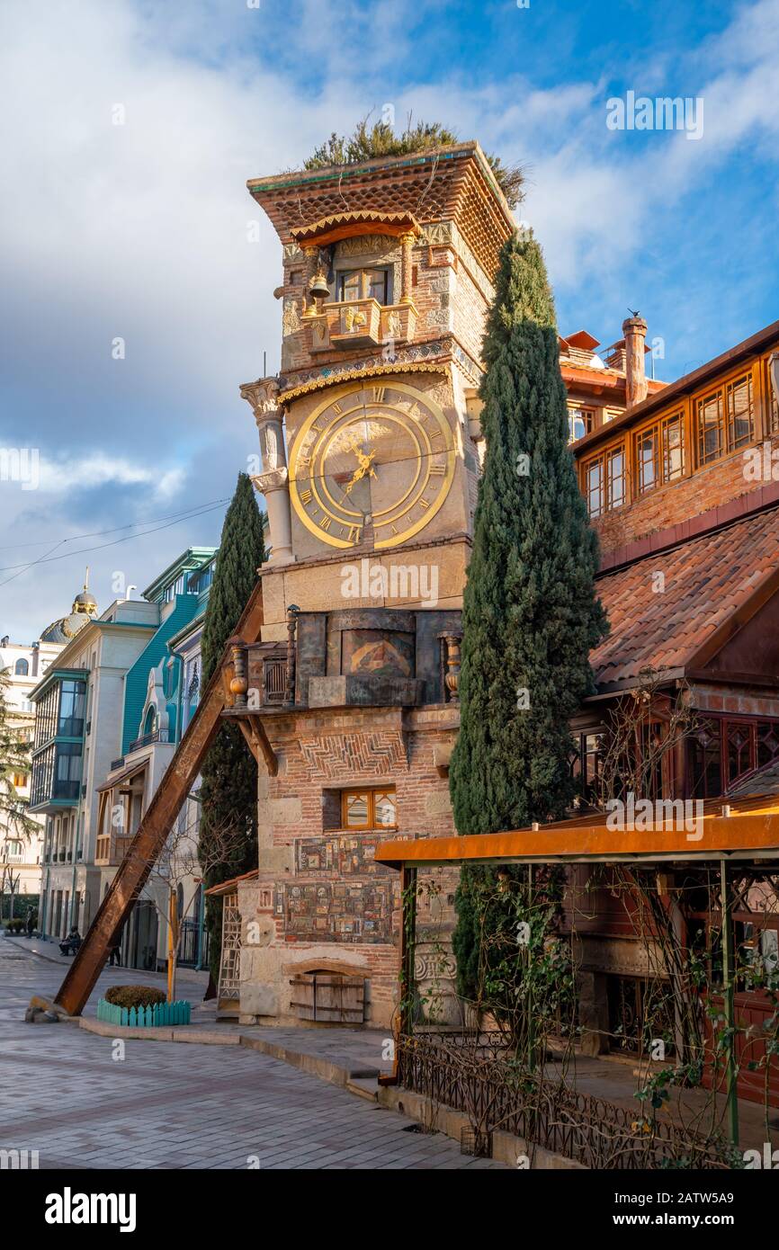Tbilisi, Georgia 22 January 2020 - The Leaning Clock Tower landmark in ...