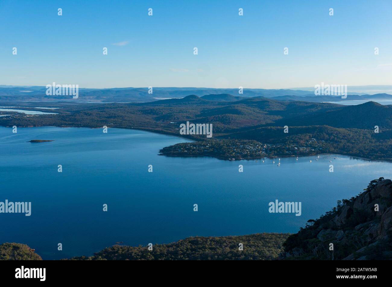 Aerial landscape of sea bay with mountains and forest. Nature ...