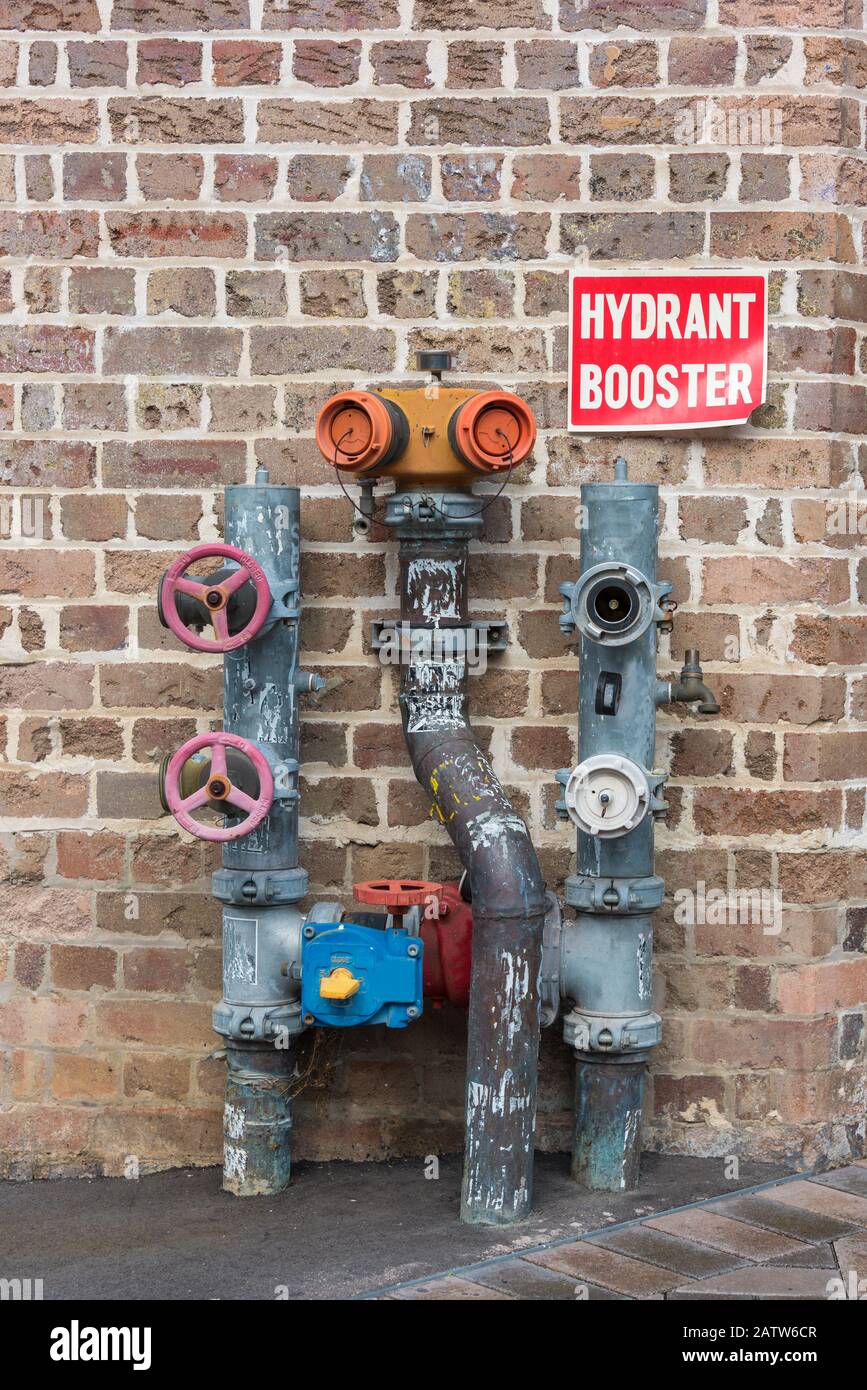 Hydrant booster construction with pipes, valves and taps Stock Photo ...