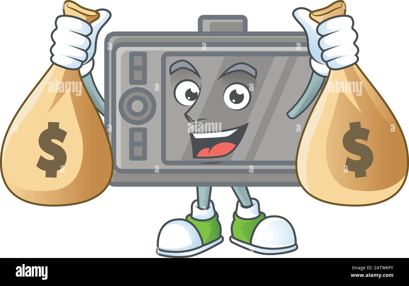 A cute image of wacom cartoon character holding money bags Stock Vector ...