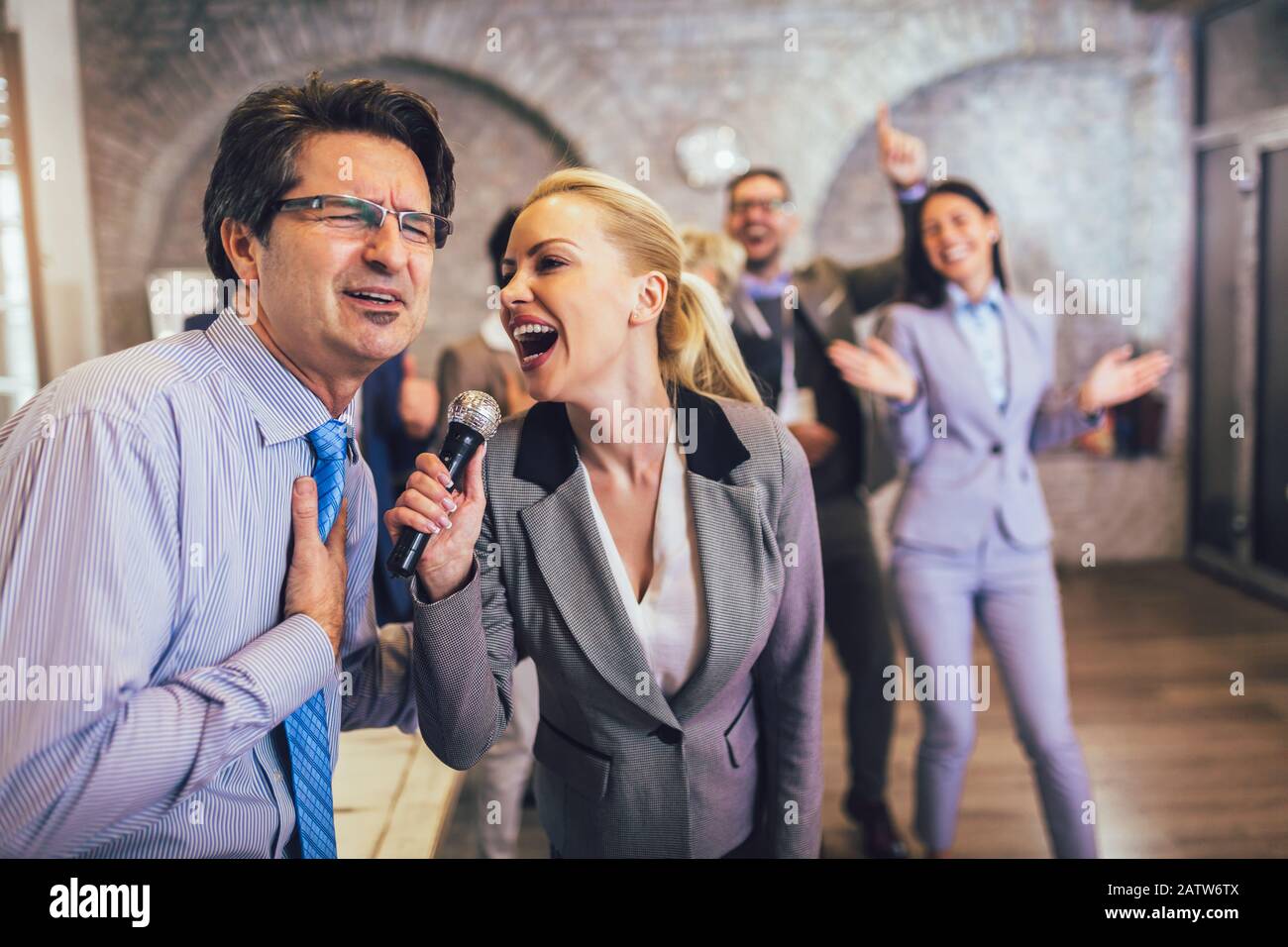 Funny teambuilding activity. Business people making team training ...