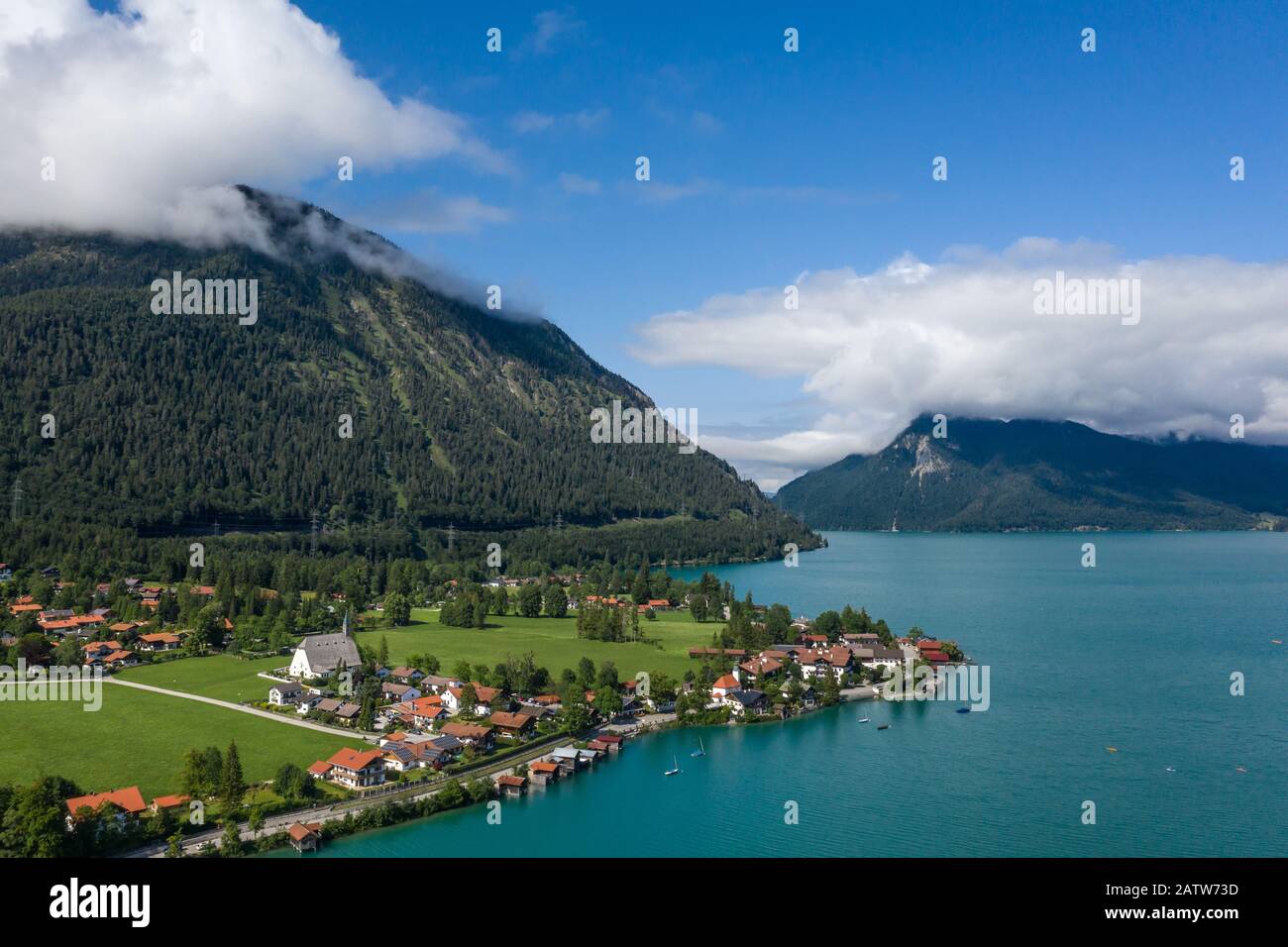 arial view of bavarian lake Walchensee Stock Photo - Alamy
