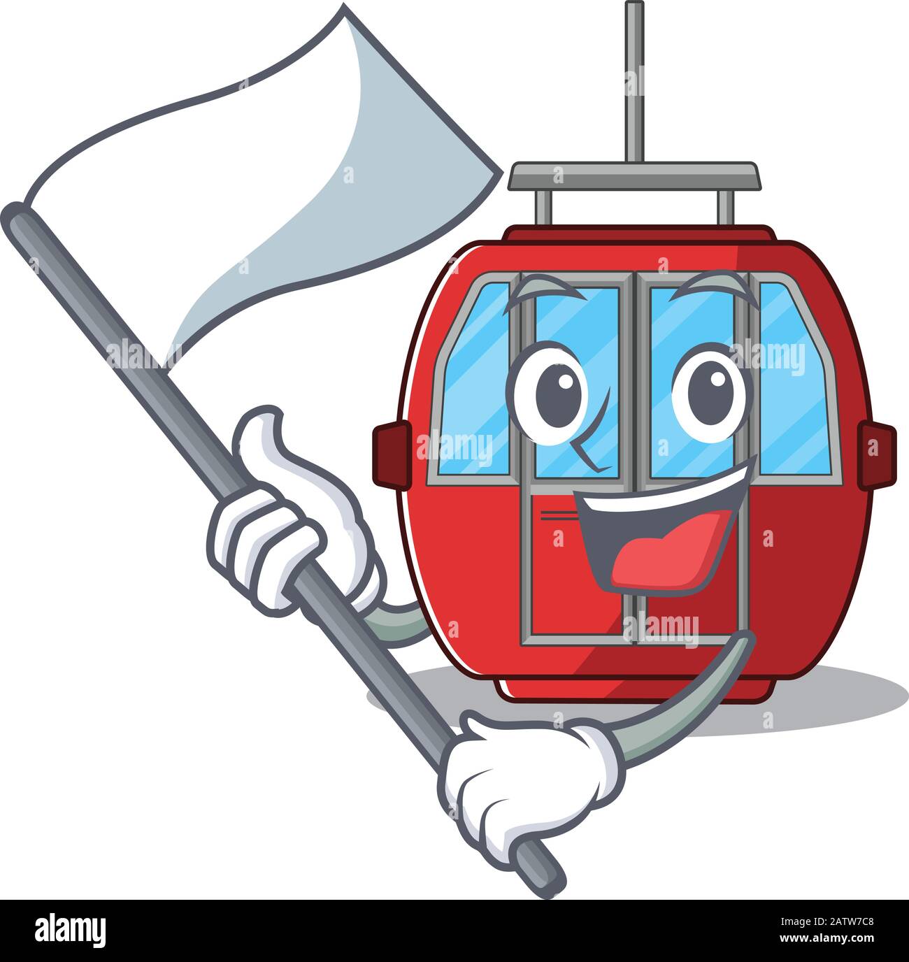 Funny ropeway cartoon character style holding a standing flag Stock ...