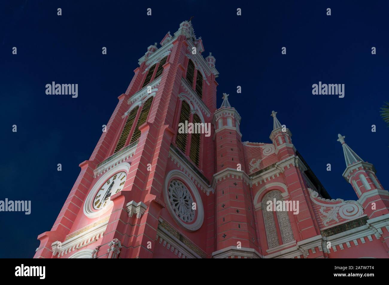 Tan Dinh church exterior against deep blue sky on the background. Tan ...
