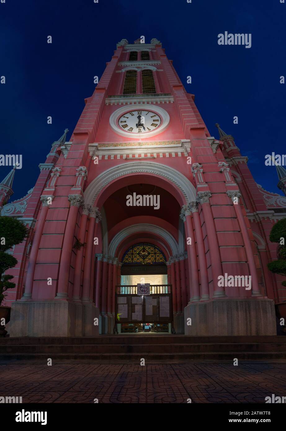 Tan Dinh church exterior against deep blue sky on the background. Tan ...