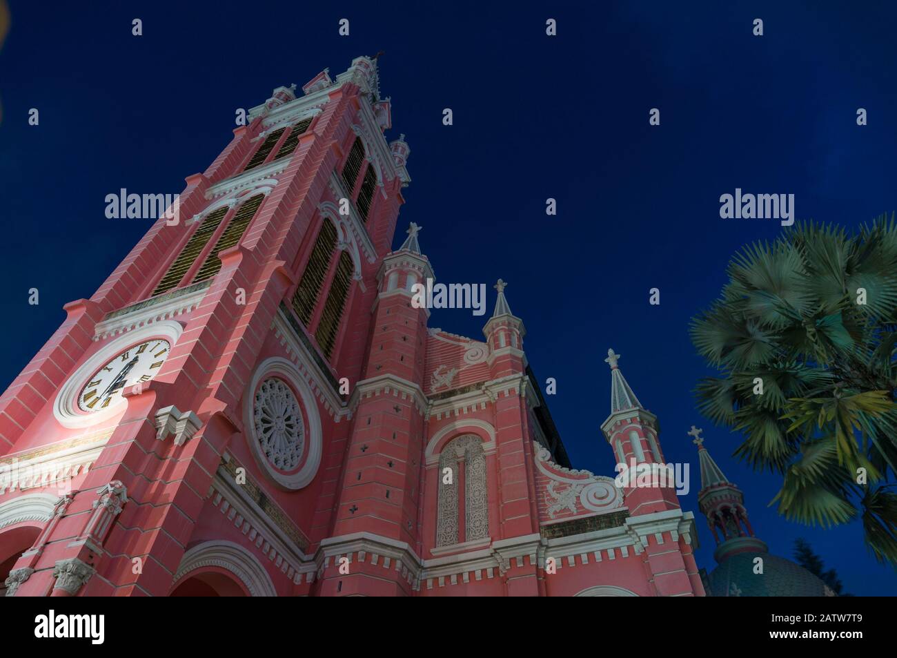 Tan Dinh church exterior against deep blue sky on the background. Tan ...