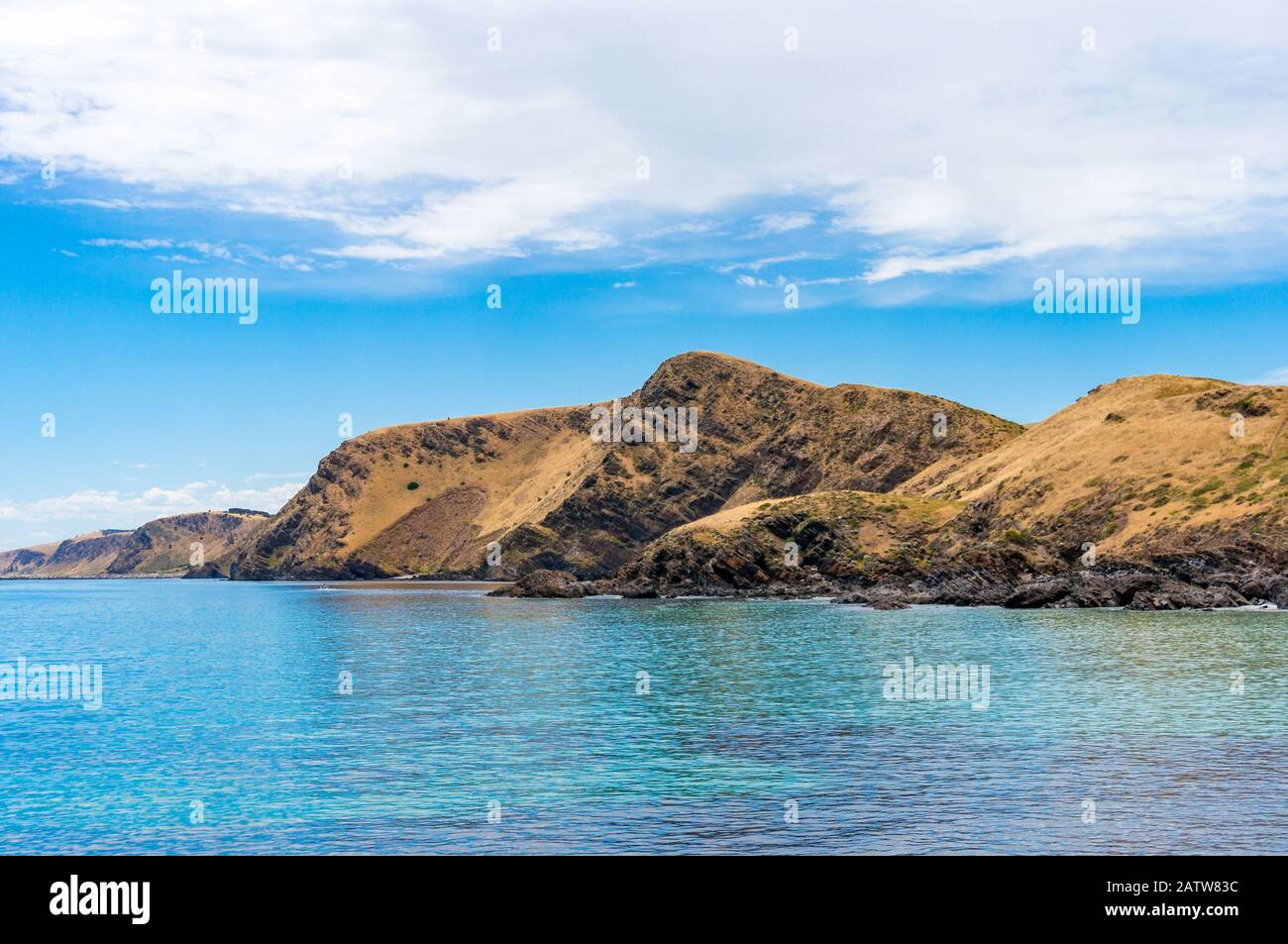 Mountain coastline with deep blue ocean water landscape. Nature ...